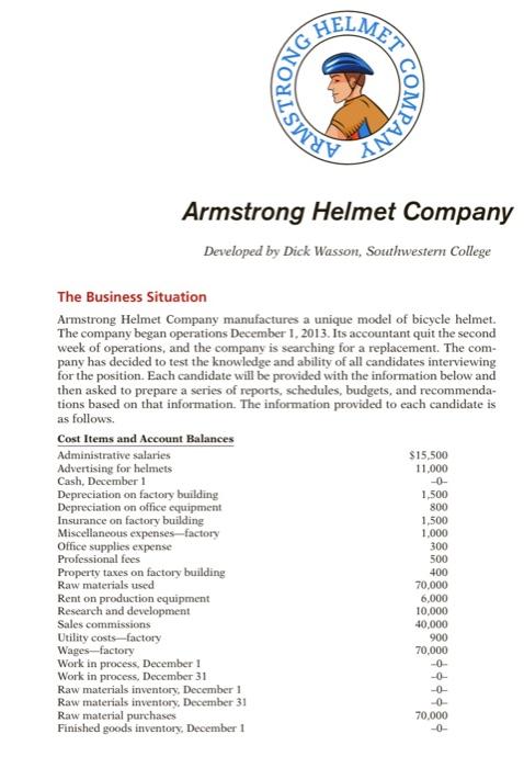 Solved Armstrong Helmet Company Developed by Dick Wasson, | Chegg.com