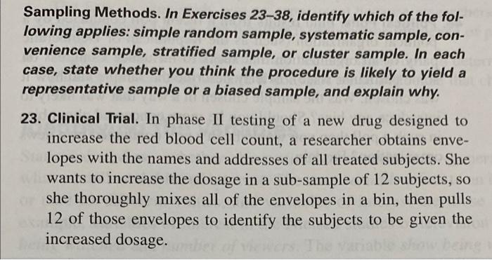 Solved Sampling Methods. In Exercises 23-38, identify which | Chegg.com