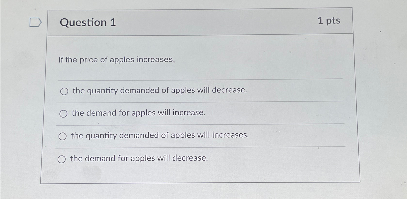 Solved Question 11ptsIf the price of apples increases,the | Chegg.com