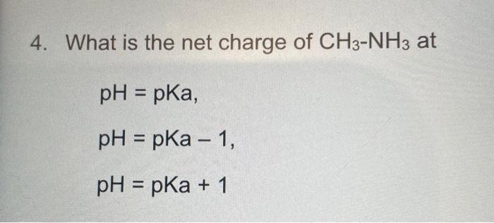 Solved What is the net charge of CH3-NH3 atpH=pKapH=pKa - | Chegg.com