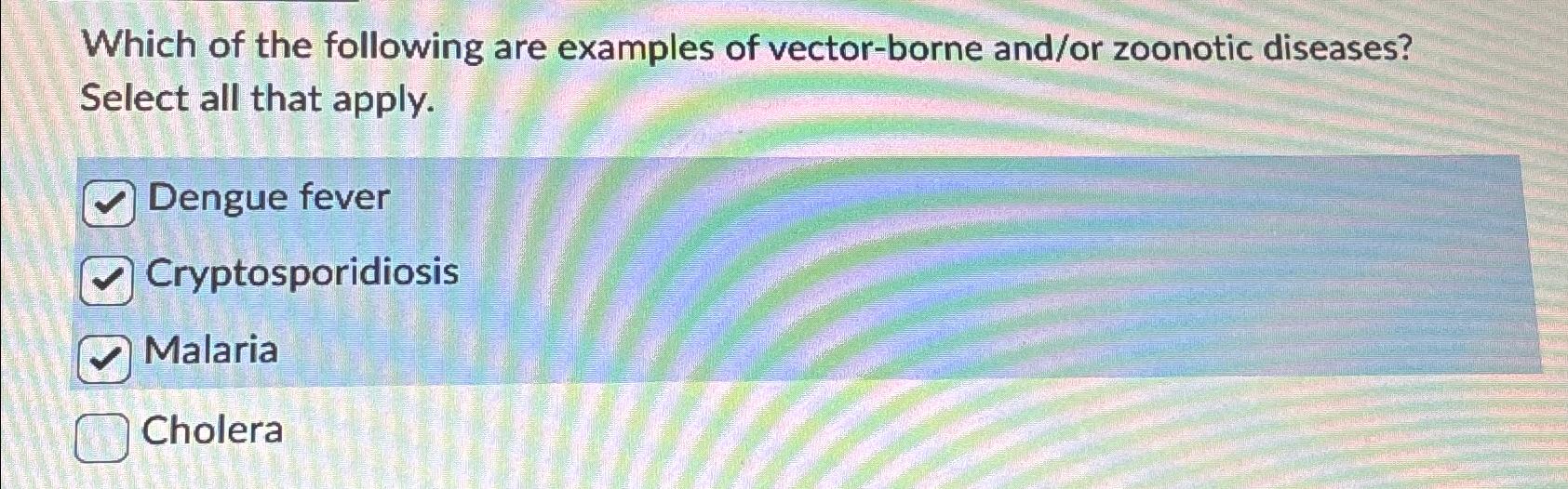 Solved Which of the following are examples of vector-borne | Chegg.com