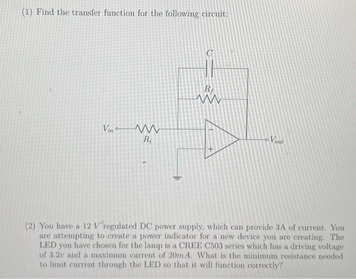 Solved (1) Find the transfer function for the following | Chegg.com