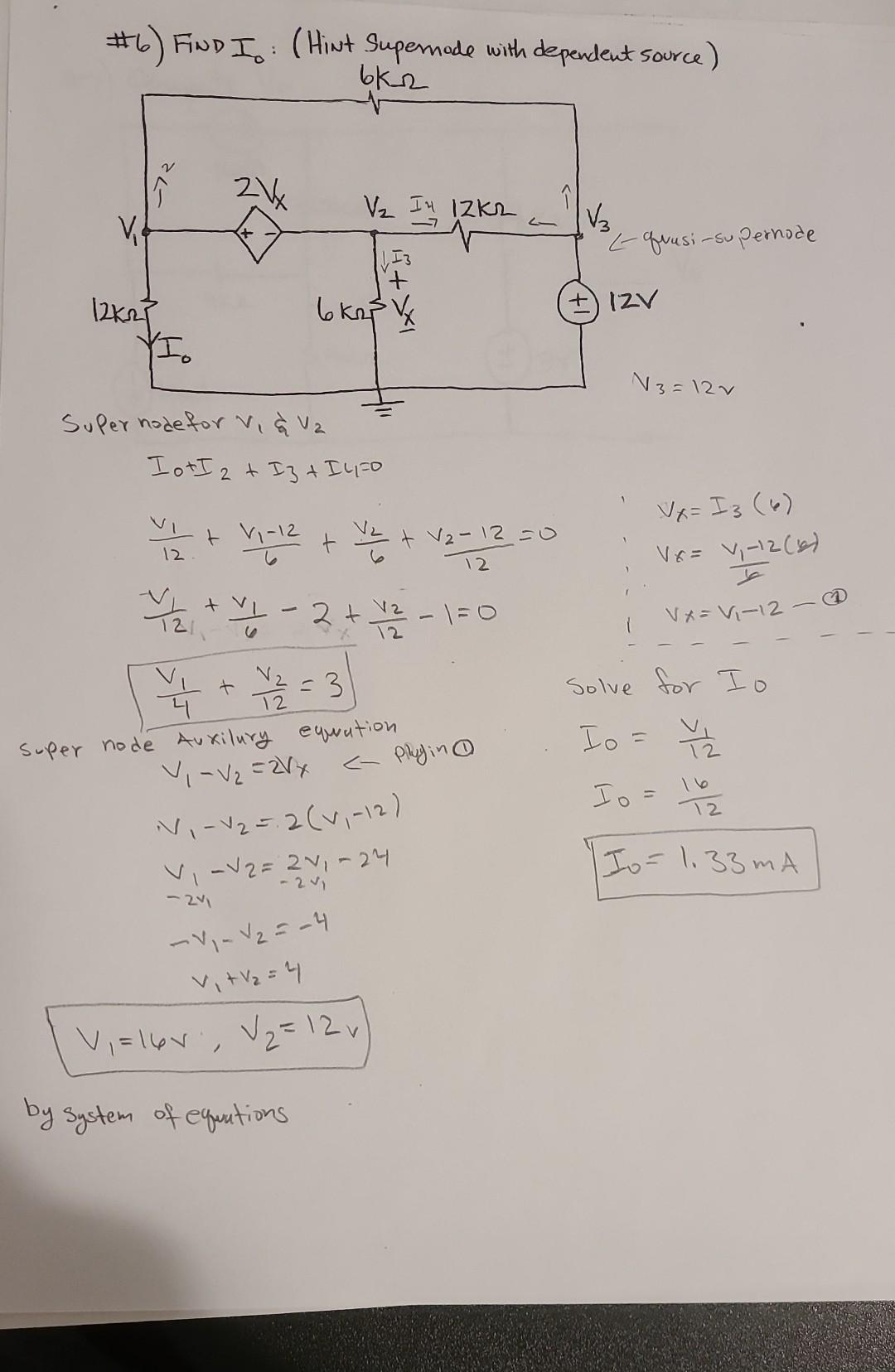 Solved \#6) FinD In : (Hint Supernode with dependent sourro) | Chegg.com