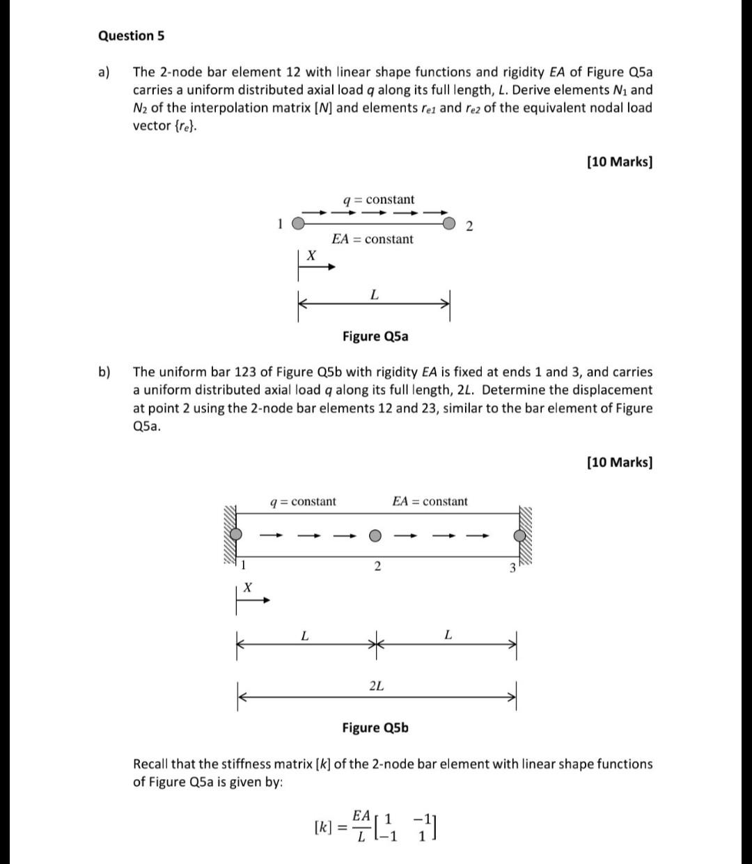 Solved Question 5 a) The 2-node bar element 12 with linear | Chegg.com
