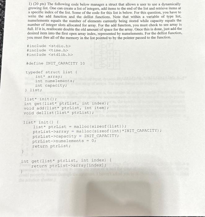 Solved 1) (20 pts) The following code below manages a struct | Chegg.com