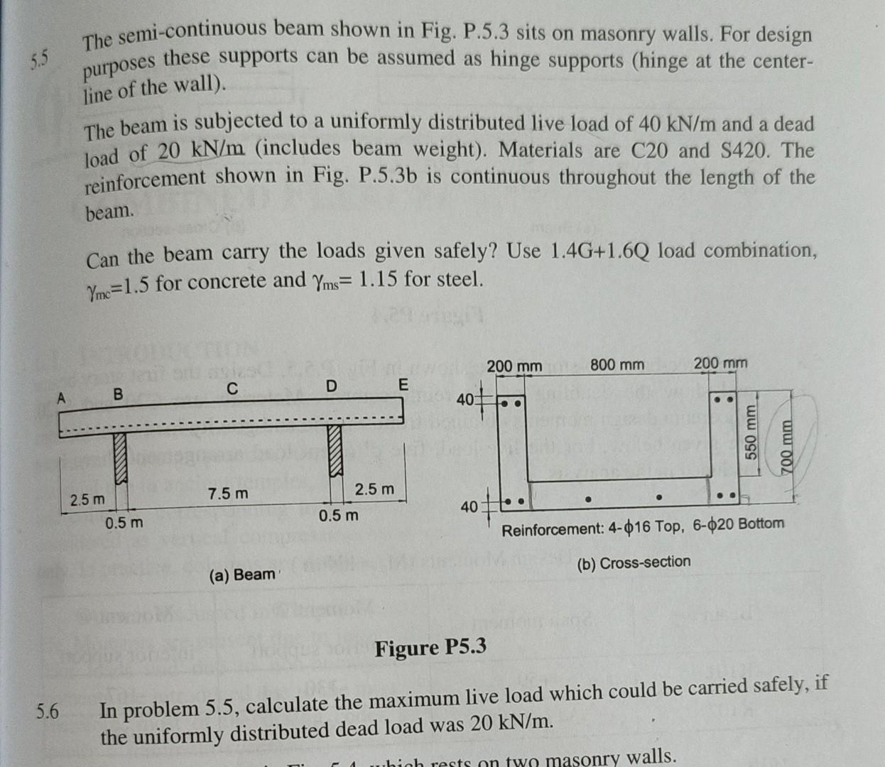 Solved The semi-continuous beam shown in Fig. P.5.3 sits on | Chegg.com