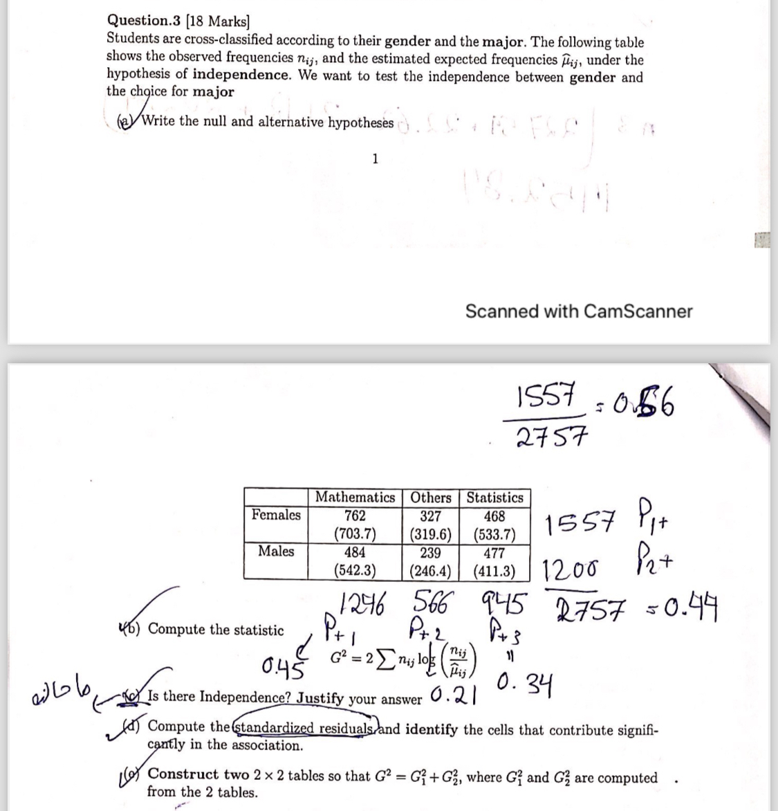 Solved Question. 3 [18 ﻿Marks]Students are cross-classified | Chegg.com