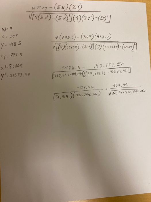 Solved Hi i used pearson R formula but after plugging | Chegg.com