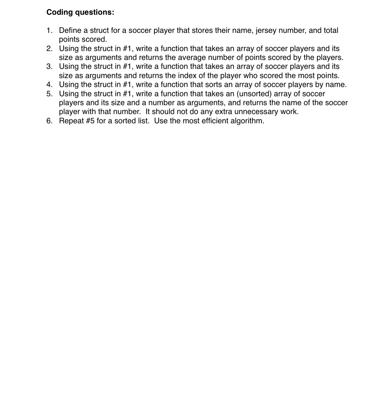 Solved Coding questions:Define a struct for a soccer player | Chegg.com