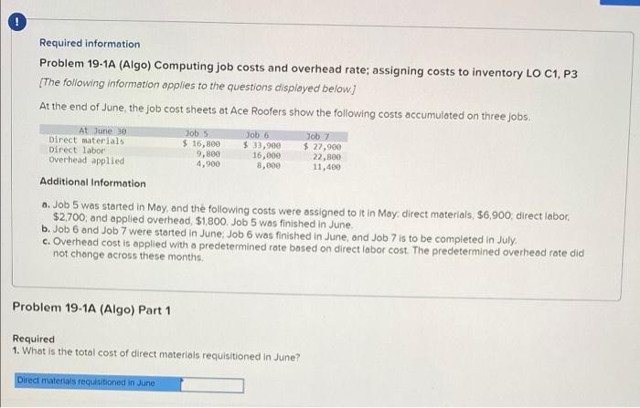 Solved Required information Problem 19-1A (Algo) Computing | Chegg.com