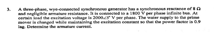 Solved 3. A three-phase, wye-connected synchronous generator | Chegg.com