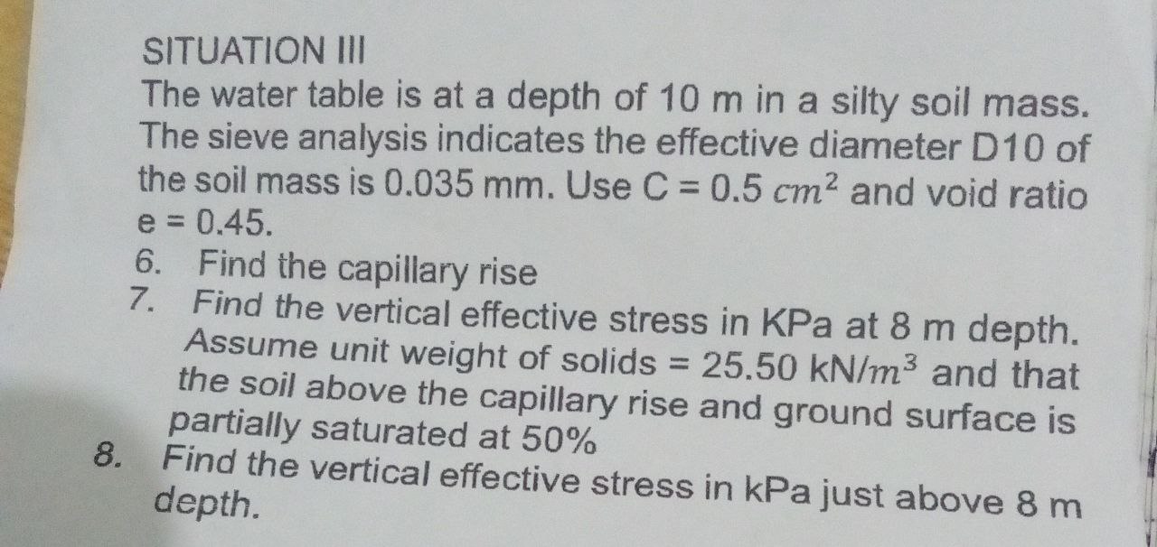 Solved SITUATION IIIThe water table is at a depth of 10 ﻿m | Chegg.com