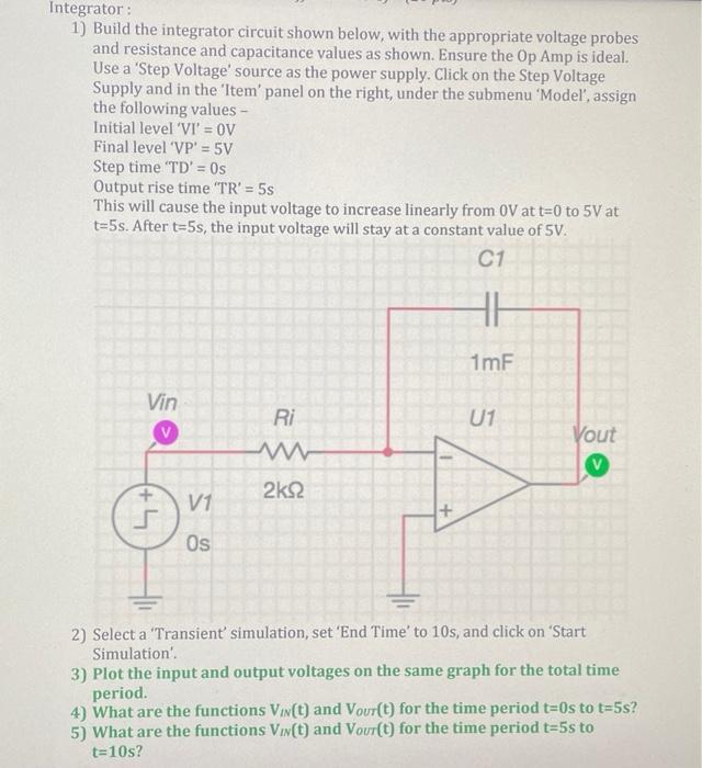 Solved Integrator: 1) Build the integrator circuit shown | Chegg.com