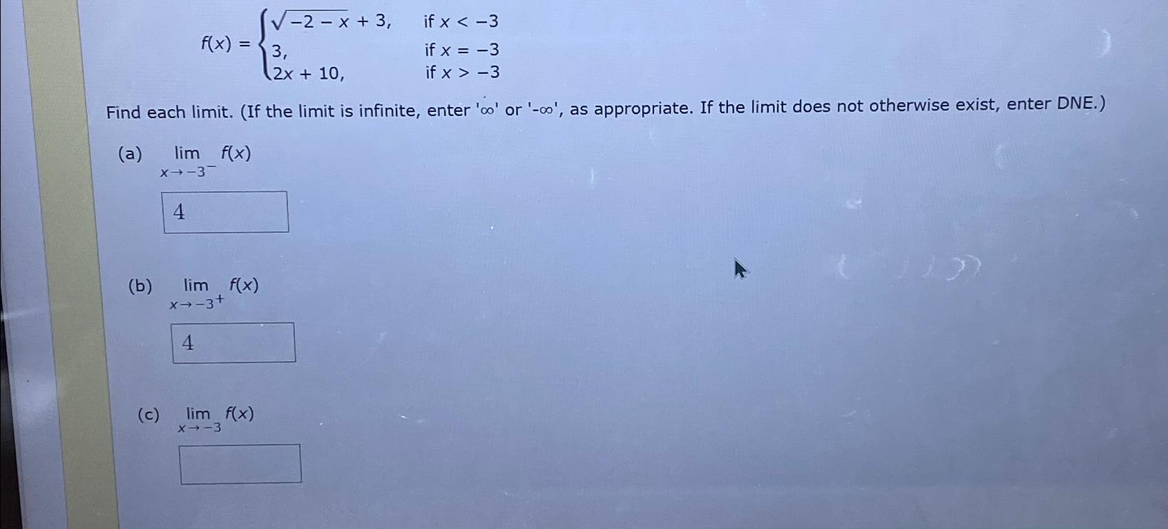 Solved f(x)={-2-x2+3, if x -3Find | Chegg.com