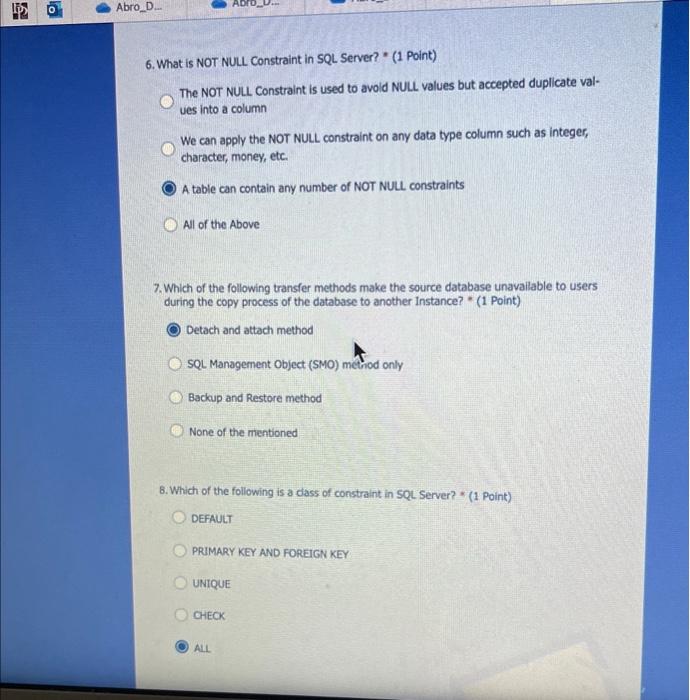 Solved 6. What is NOT NULL Constraint in SQL. Server? " (1 | Chegg.com