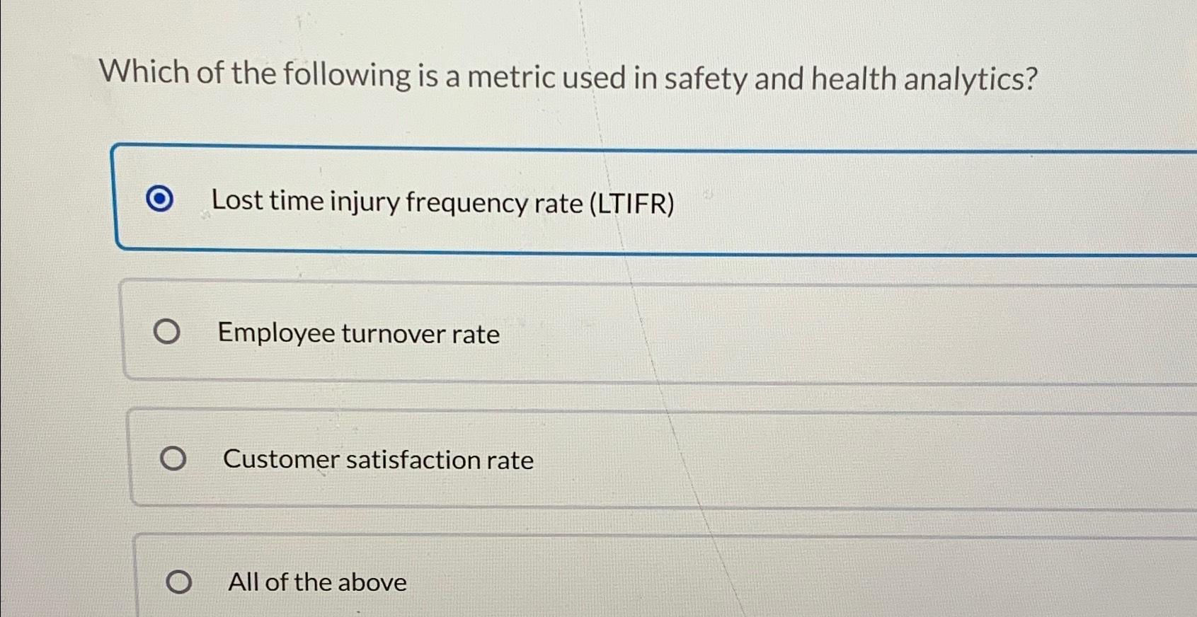 Solved Which of the following is a metric used in safety and | Chegg.com