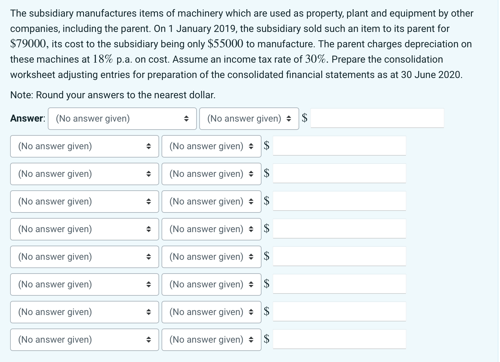Solved The subsidiary manufactures items of machinery which | Chegg.com