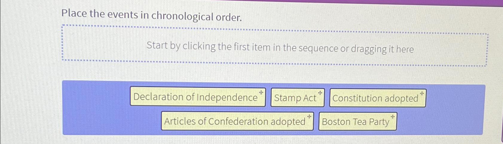 Solved Place the events in chronological order.Start by | Chegg.com
