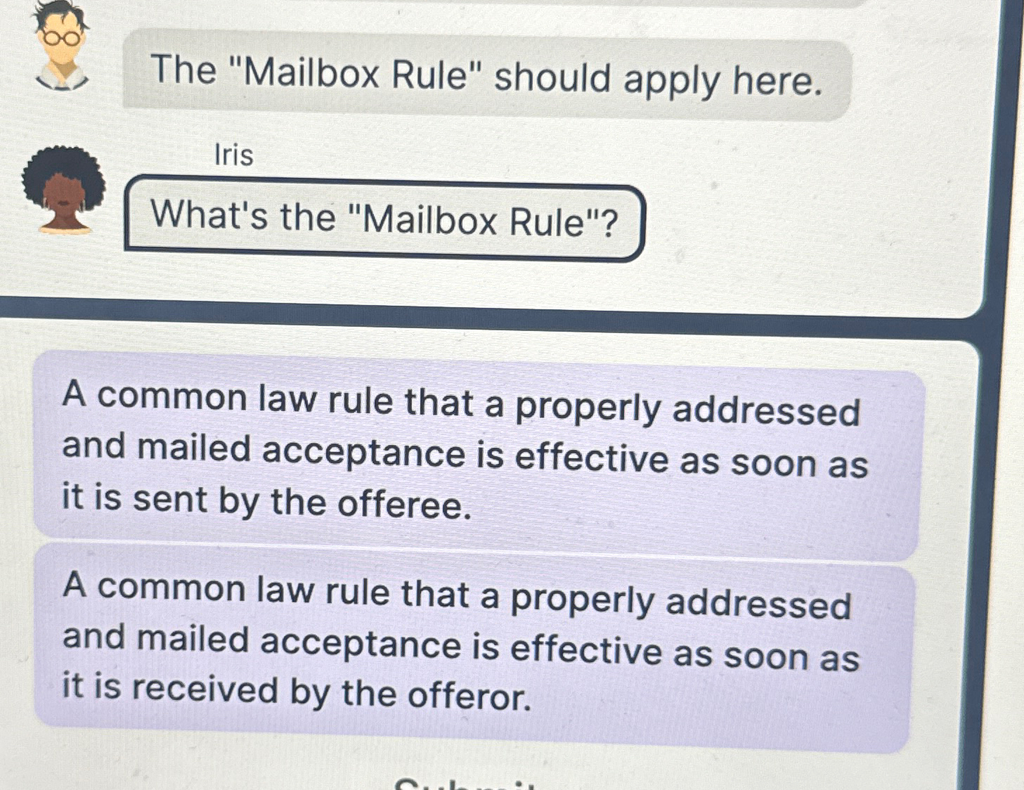 Solved The "Mailbox Rule" should apply here.IrisWhat's the | Chegg.com
