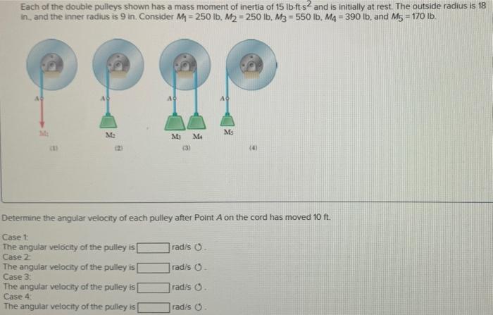 Solved Each of the double pulleys shown has a mass moment of | Chegg.com