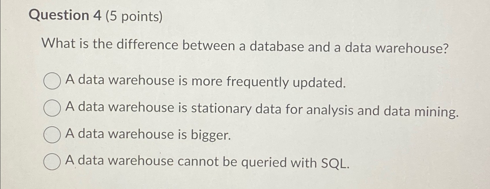 Solved Question 4 (5 ﻿points)What is the difference between | Chegg.com