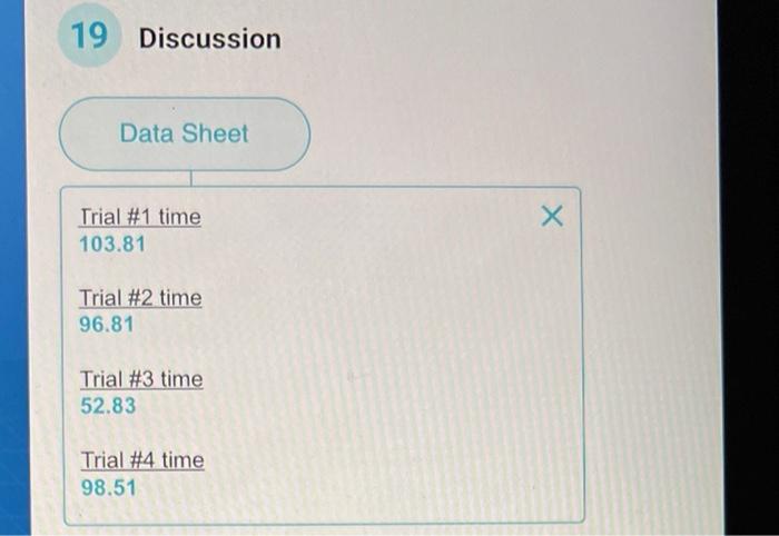 Solved Intro Experiment Discussion 20 Discussion Data Sheet | Chegg.com