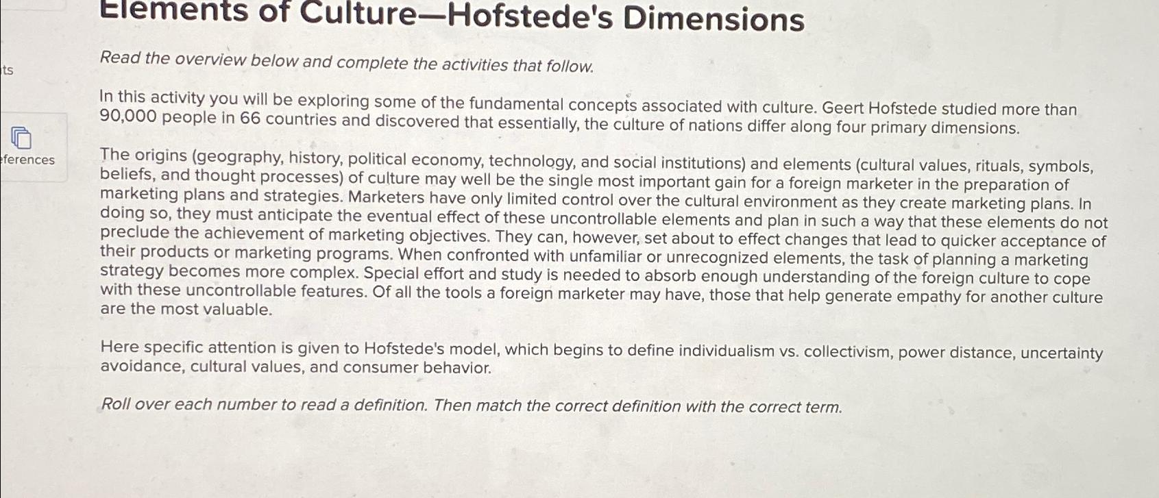Solved Elements of Culture-Hofstede's DimensionsRead the | Chegg.com