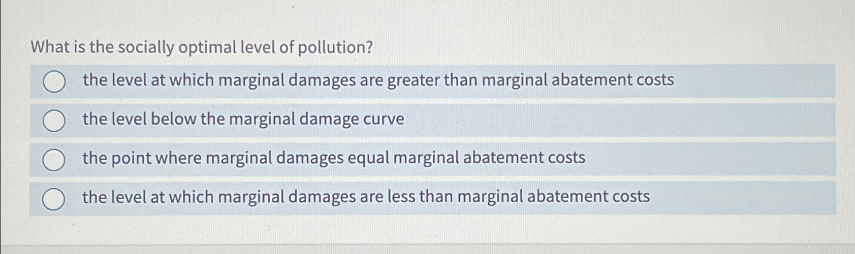 Solved What is the socially optimal level of pollution?the | Chegg.com