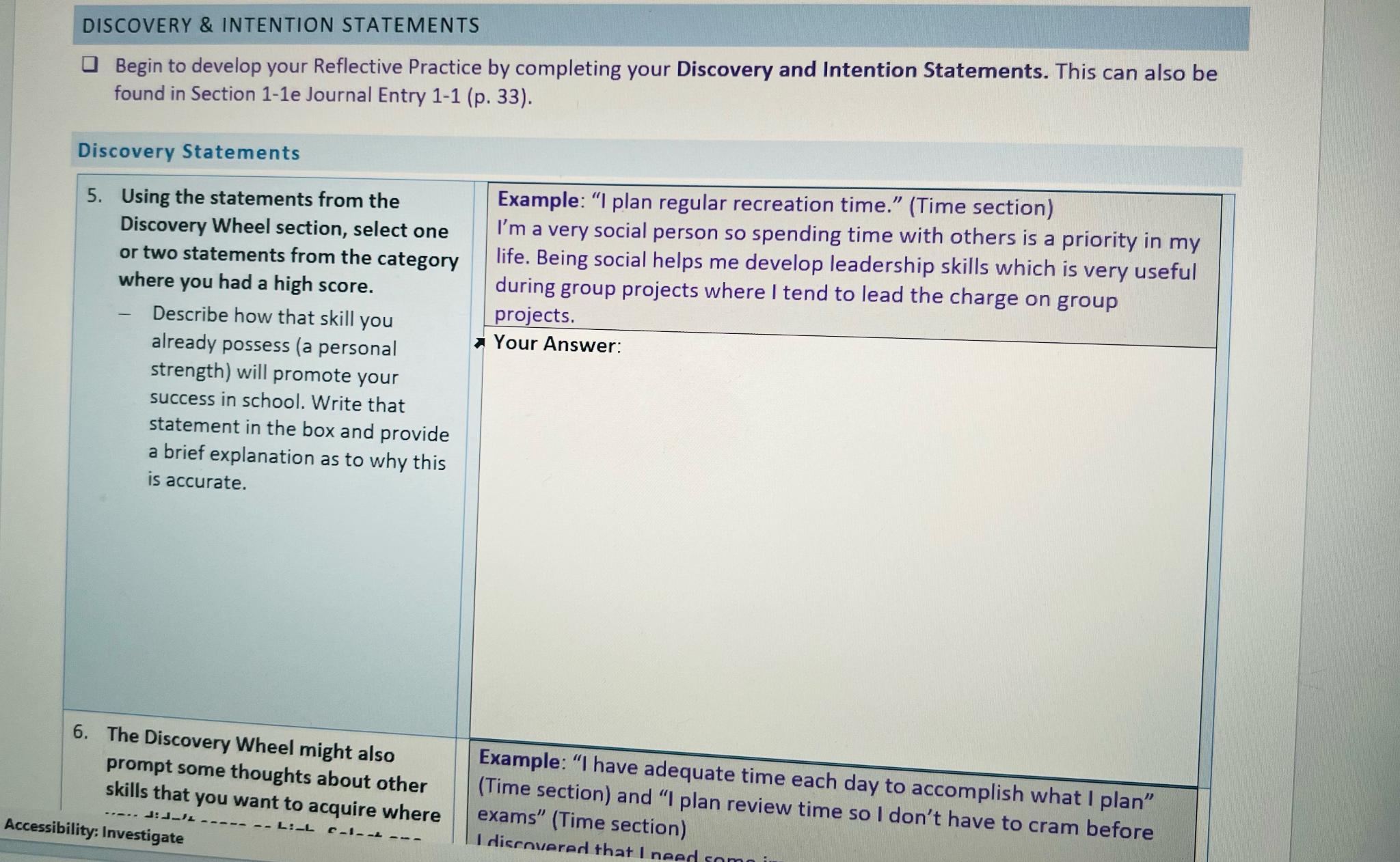 Solved DISCOVERY & INTENTION STATEMENTSBegin to develop your | Chegg.com