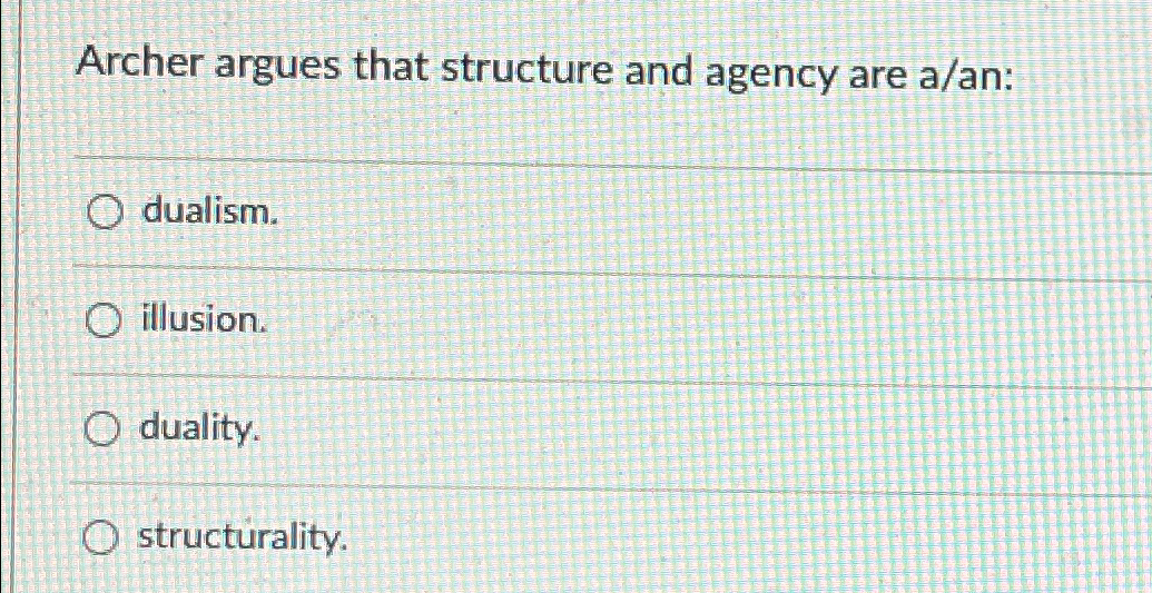 Solved Archer argues that structure and agency are | Chegg.com
