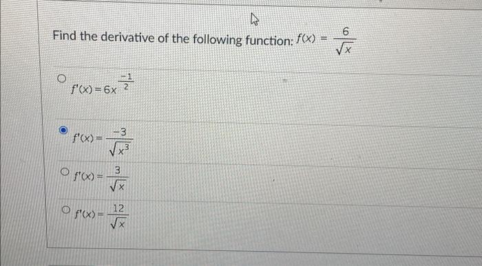 Solved A Find the derivative of the following function: f(x) | Chegg.com