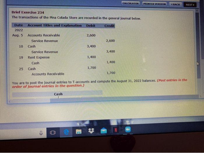 Solved CALCULATOR PRINTER VERSION 4 BACK NEXT Brief Exercise | Chegg.com