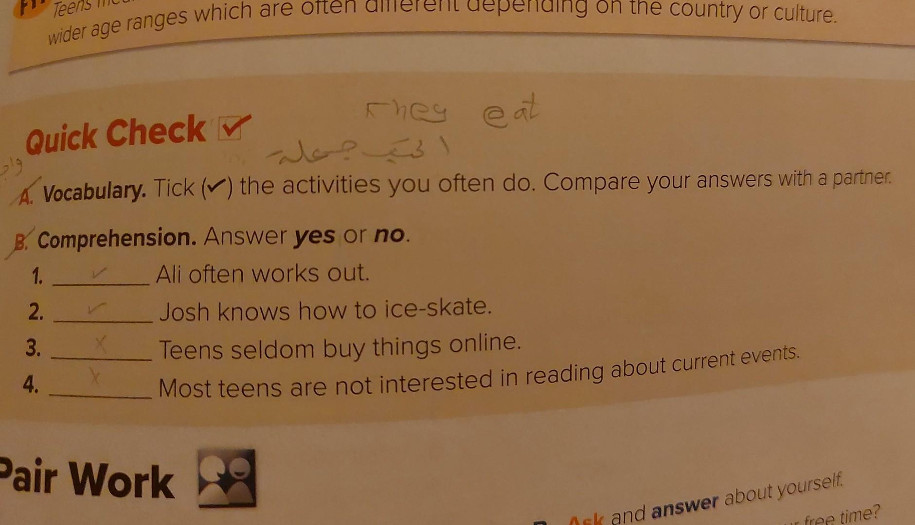 Quick Check - lee es e eat A. Vocabulary. Tick ( ) | Chegg.com