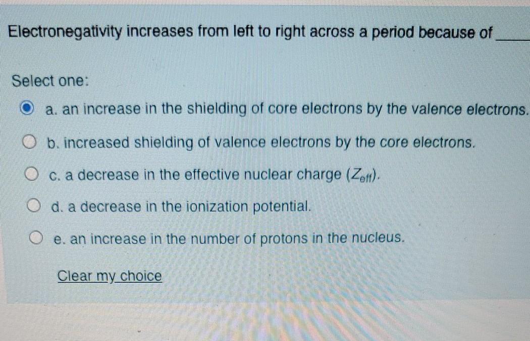 Solved Electronegativity increases from left to right across | Chegg.com