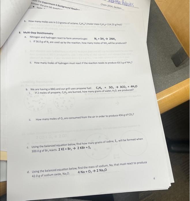 Solved 8 Multi Step Stoichiometry A Nitrogen And Hydrogen