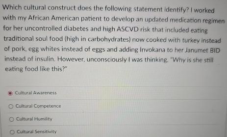 Solved Which cultural construct does the following statement | Chegg.com