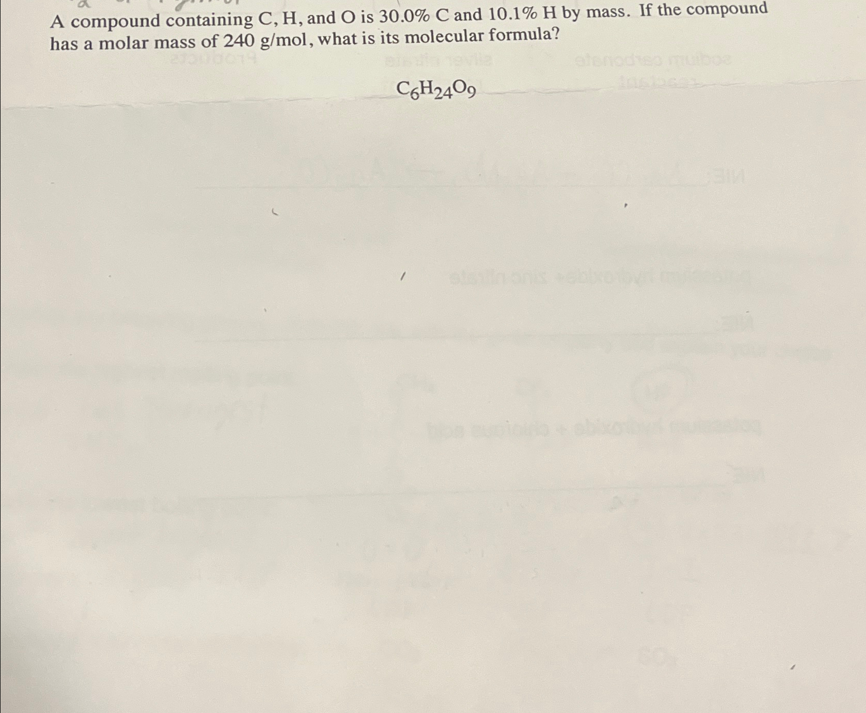Solved A compound containing C,H, ﻿and O ﻿is 30.0%C ﻿and | Chegg.com