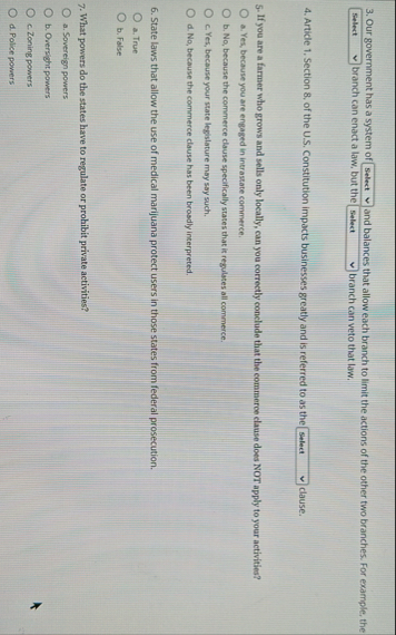 Solved Our government has a system of \geoquad Select and | Chegg.com
