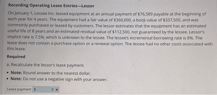Solved Recording Operating Lease Entries-Lessor On January | Chegg.com