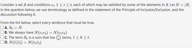 Solved Consider a set S ﻿and conditions ci,1≤i≤t, ﻿each of | Chegg.com