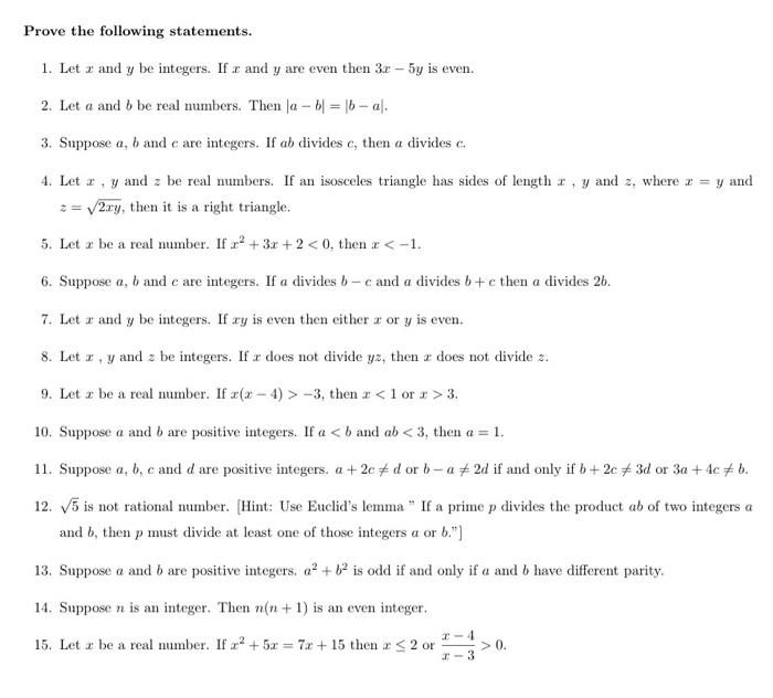 Solved Prove the following statements. 1. Let zand y be | Chegg.com