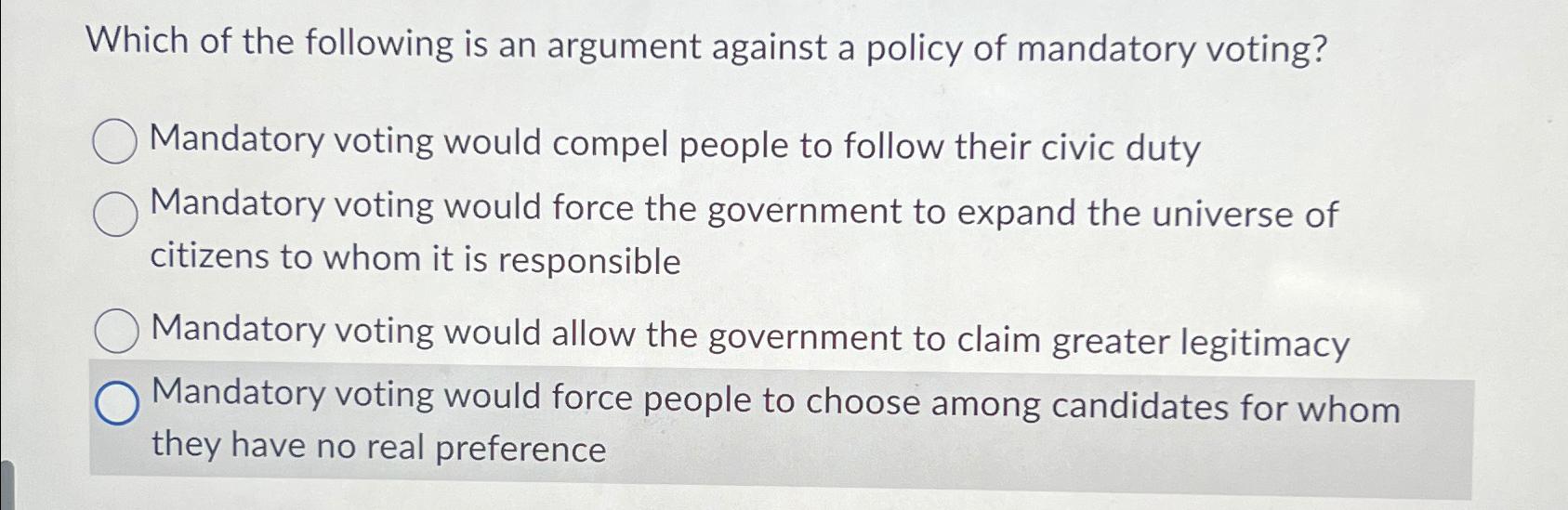 Solved Which of the following is an argument against a | Chegg.com