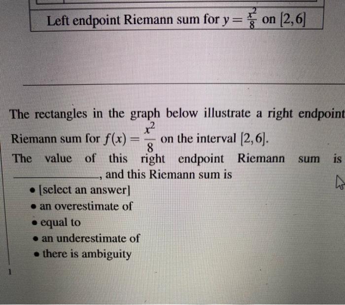 Solved Left endpoint Riemann sum for y= on (2,6] is The | Chegg.com