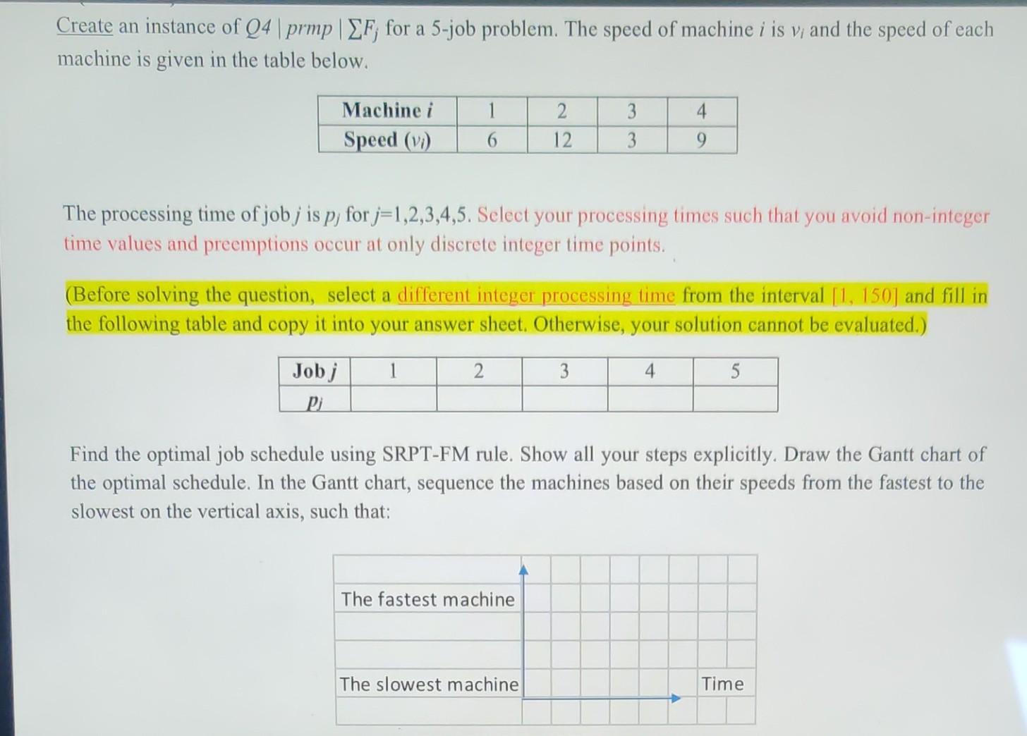 Create an instance of Q4∣ prmp ∣∑Fj for a 5-job | Chegg.com