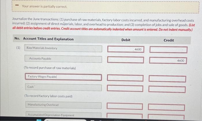 Solved Journalize the June transactions: (1) purchase of raw | Chegg.com