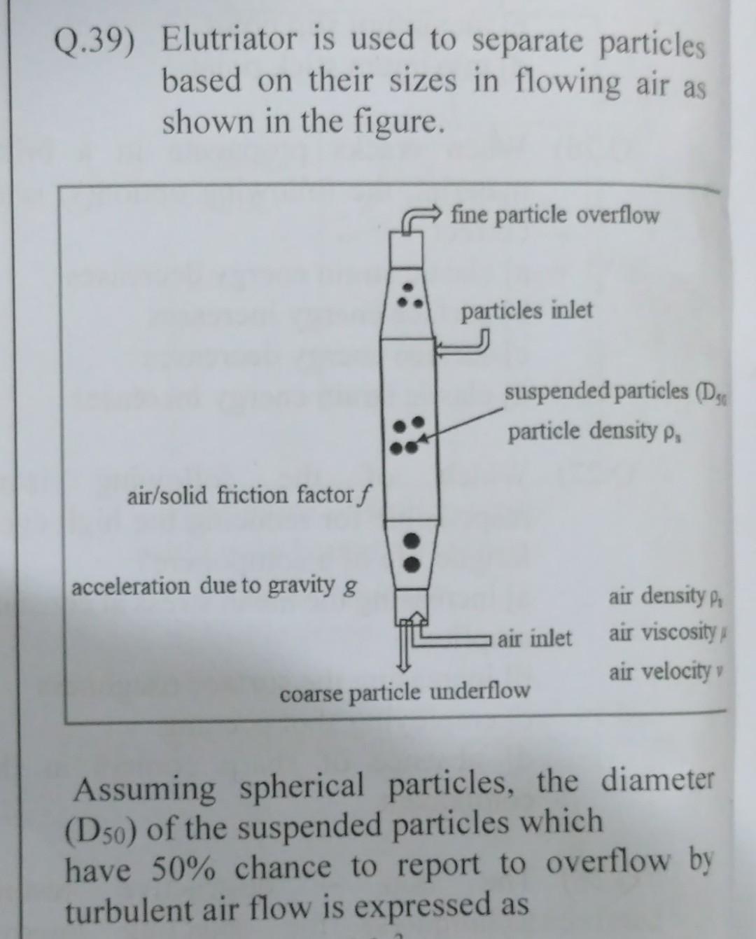 Solved Q.39) Elutriator is used to separate particles based | Chegg.com