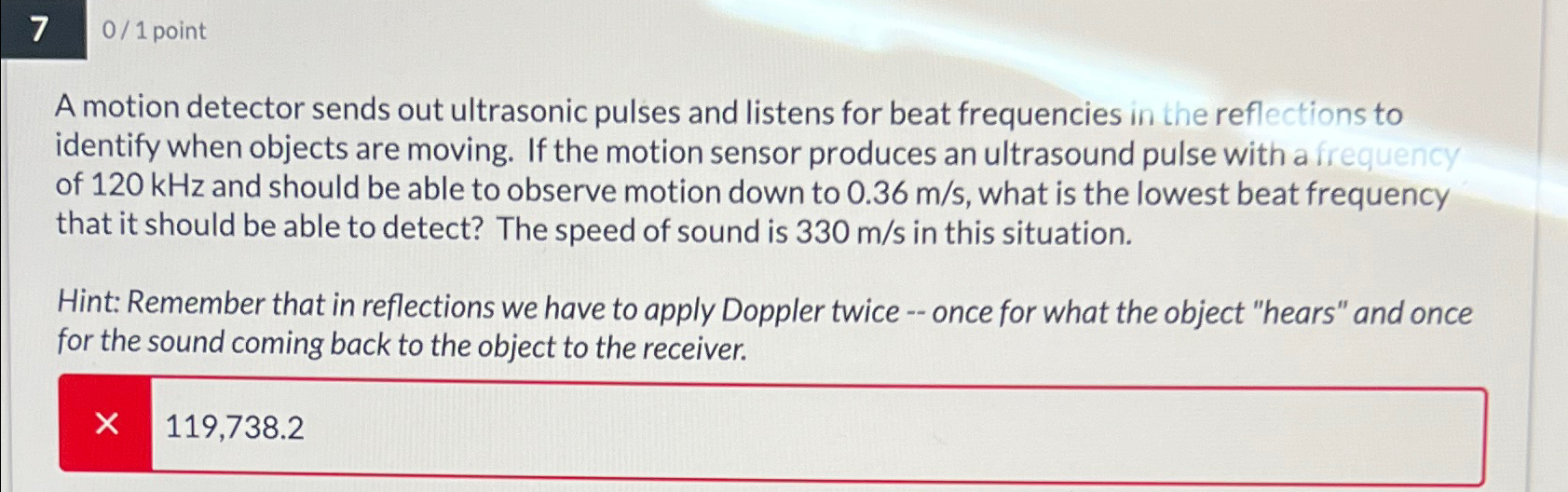 Solved 7,01 ﻿pointA motion detector sends out ultrasonic | Chegg.com