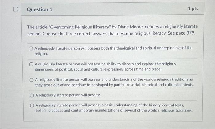 The article "Overcoming Religious Illiteracy" by | Chegg.com