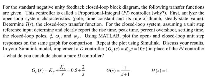 Solved For the standard negative unity feedback closed-loop | Chegg.com