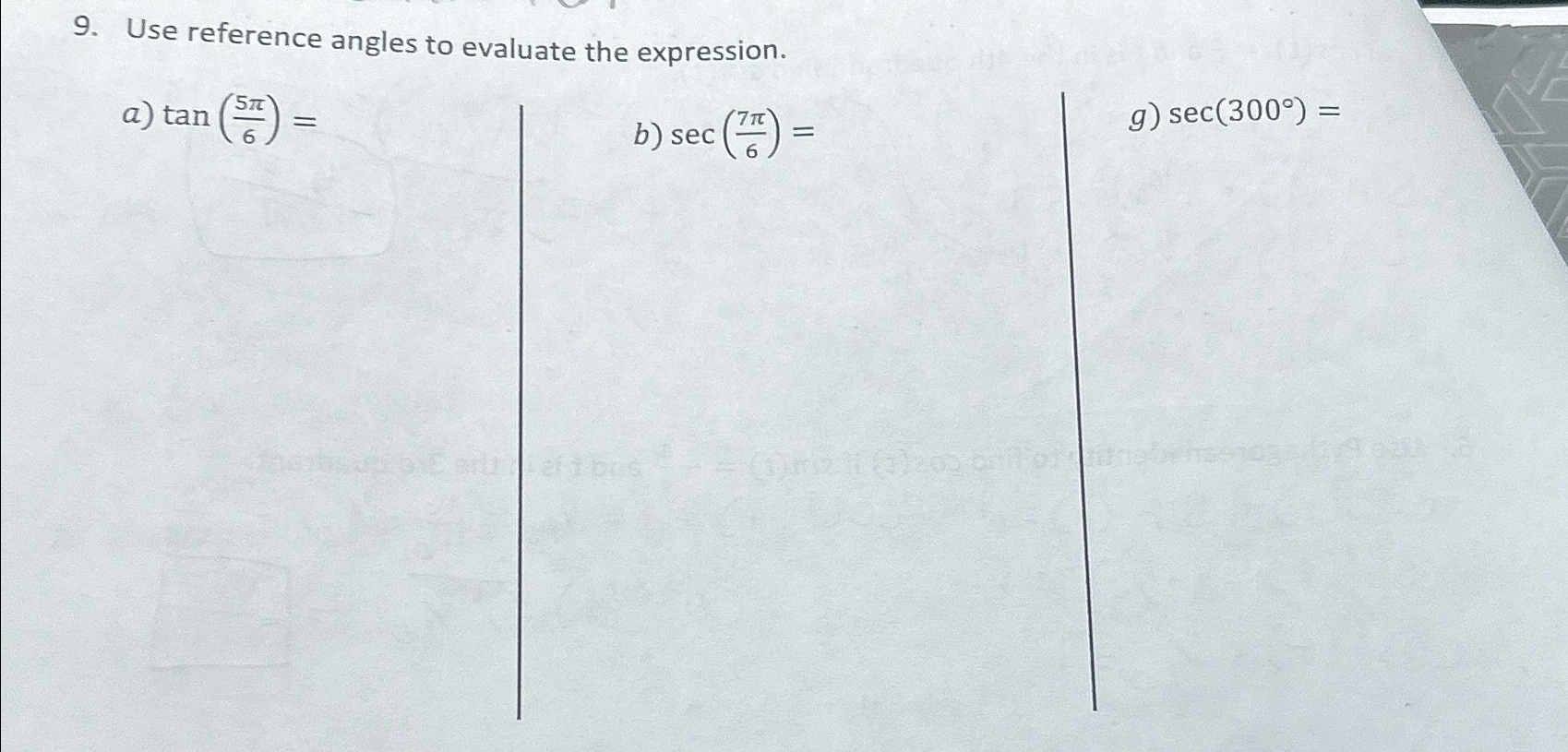 Solved Use reference angles to evaluate the | Chegg.com